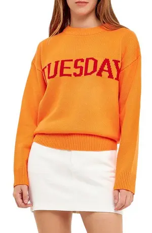 English Factory Motif Crewneck Sweater - Orange/red