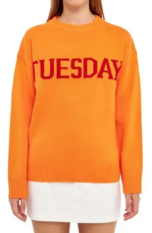 English Factory Motif Crewneck Sweater - Orange/red
