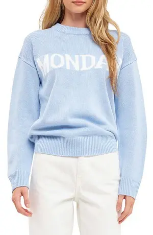 English Factory Motif Crewneck Sweater - Powder Blue