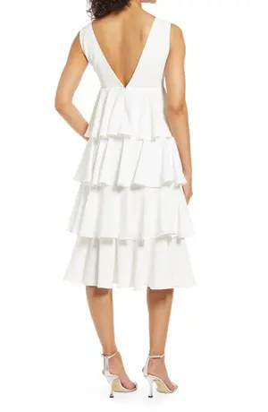 CHI CHI LONDON Plunge Neck Tiered Ruffle Dress