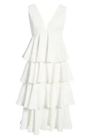 CHI CHI LONDON Plunge Neck Tiered Ruffle Dress