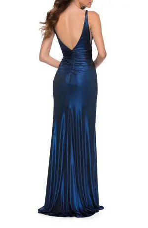 LABOMME Metallic Ruffle Jersey Gown