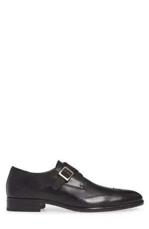 Mezlan Forest Single Monk Strap Wingtip Shoe - Black Leather