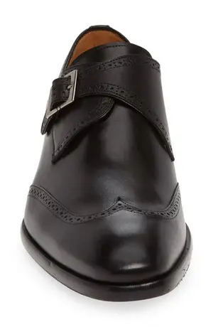 Mezlan Forest Single Monk Strap Wingtip Shoe - Black Leather