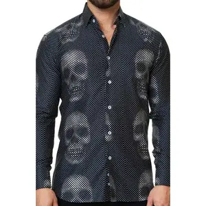 MACEOO Luxor Funky Skull Dot Print Button-up Shirt