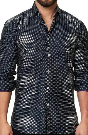 MACEOO Luxor Funky Skull Dot Print Button-up Shirt