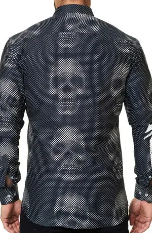 MACEOO Luxor Funky Skull Dot Print Button-up Shirt
