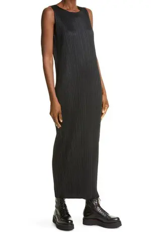 Issey Miyake Basics Pleated Midi Dress - Black