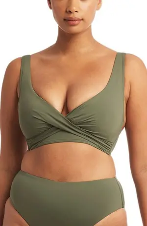 SEA LEVEL Sea Level Cross Front Multifit Bikini Top Khaki