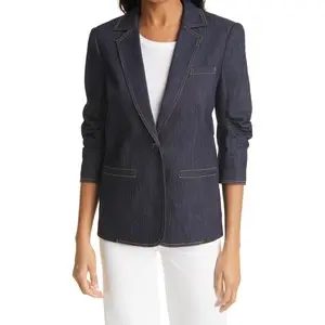Cinq À Sept Khloe Ruched Sleeve Denim Blazer - Indigo