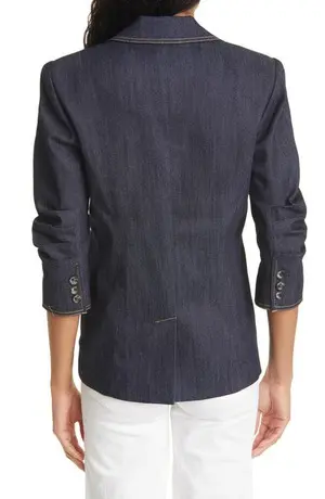 Cinq À Sept Khloe Ruched Sleeve Denim Blazer - Indigo