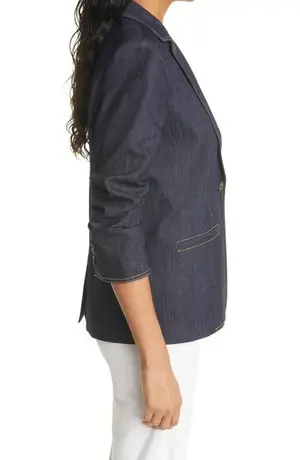 Cinq À Sept Khloe Ruched Sleeve Denim Blazer - Indigo
