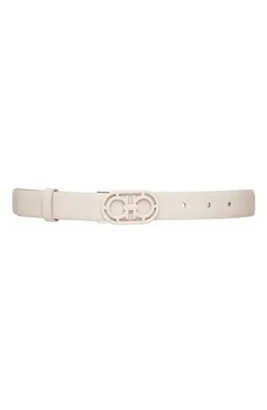 FERRAGAMO Salvatore Double Gancio Reversible Belt Bone