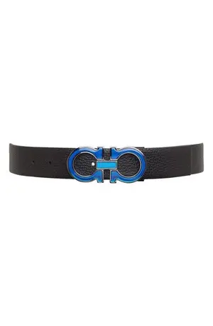 FERRAGAMO Salvatore Double Gancio Reversible Belt Nero Blue Marine
