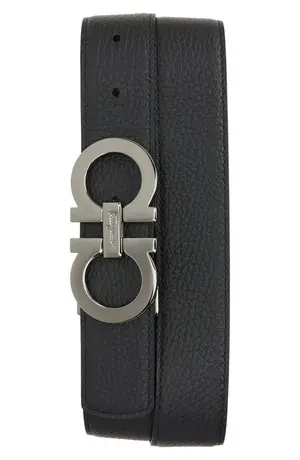 FERRAGAMO Salvatore Double Gancio Reversible Belt Nero/ Hickory