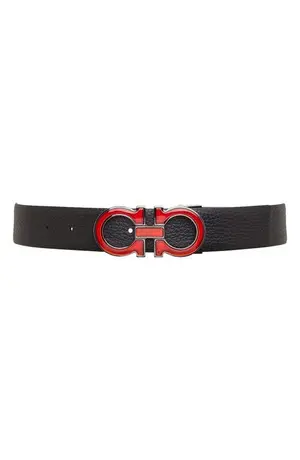 FERRAGAMO Salvatore Double Gancio Reversible Belt Nero Lipstick