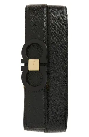 FERRAGAMO Salvatore Double Gancio Reversible Belt Nero Ultramarine