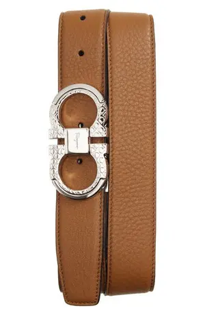 FERRAGAMO Salvatore Double Gancio Reversible Belt Rafia Nero