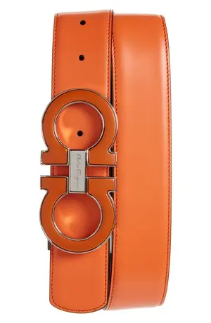 FERRAGAMO Salvatore Double Gancio Reversible Belt Satsuma / Nero