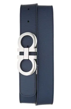 FERRAGAMO Salvatore Double Gancio Reversible Belt Storm Nero