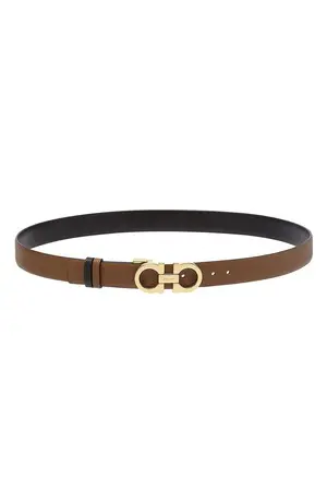 FERRAGAMO Salvatore Double Gancio Reversible Belt Walnut Nero