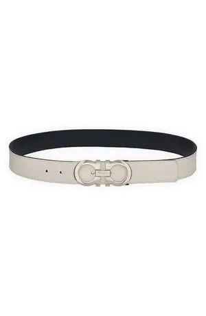 FERRAGAMO Salvatore Double Gancio Reversible Belt White Blue Marine