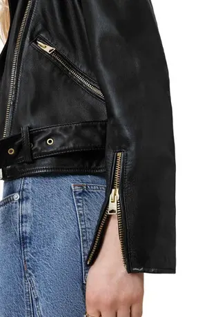 ALLSAINTS Balfern Leather Biker Jacket - Black/ Gold