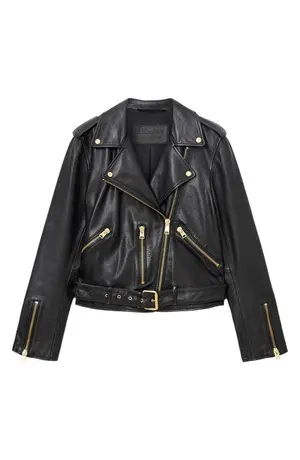 ALLSAINTS Balfern Leather Biker Jacket - Black/ Gold