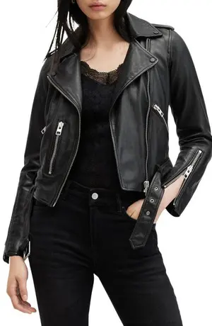 ALLSAINTS Balfern Leather Biker Jacket - Black/ Silver