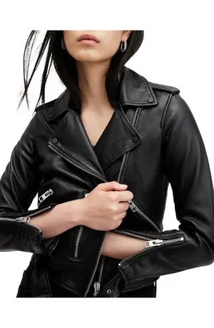 ALLSAINTS Balfern Leather Biker Jacket - Black/ Silver