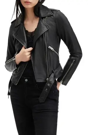 ALLSAINTS Balfern Leather Biker Jacket - Black/ Silver