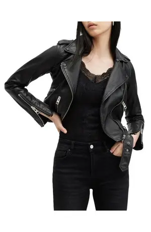 ALLSAINTS Balfern Leather Biker Jacket - Black/ Silver