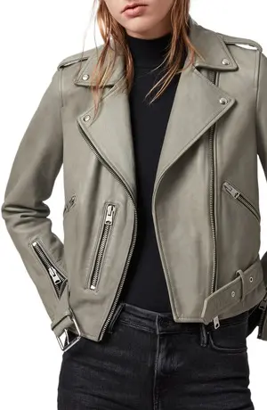 ALLSAINTS AllSaints Balfern Leather Biker Jacket Duck Egg Blue