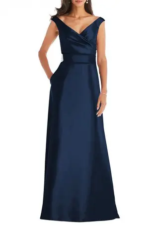 Alfred Sung Off-the-shoulder Satin Gown