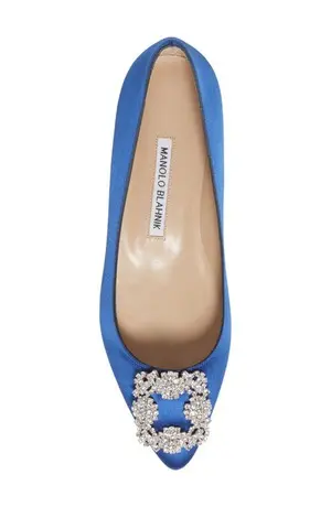 Manolo Blahnik Hangisi Crystal Buckle Flat - Blue