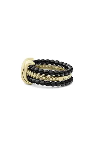 Lagos Meridian 18k Gold & Ceramic Stacking Ring Set - Gold/ Black