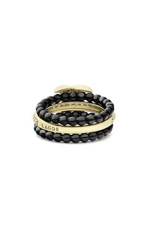 Lagos Meridian 18k Gold & Ceramic Stacking Ring Set - Gold/ Black