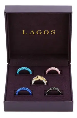 Lagos Meridian 18k Gold & Ceramic Stacking Ring Set - Gold/ Black