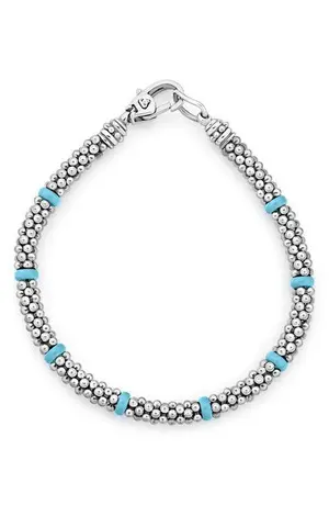Lagos Ceramic & Caviar Beaded Bracelet - Silver/turquoise