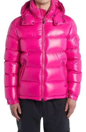 Moncler Moncler Maya Lacquered Down Jacket Neon Pink