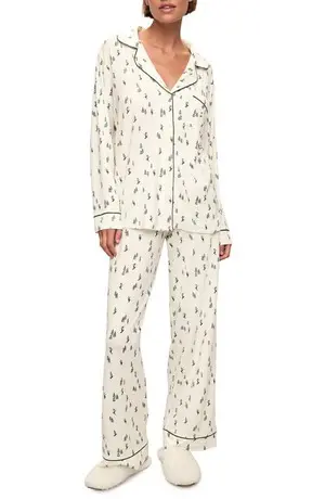 Eberjey Gisele Printed Long Pajamas Alpine Skier Ivory