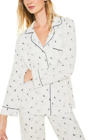Eberjey Gisele Printed Long Pajamas Celestial Ivory/navy