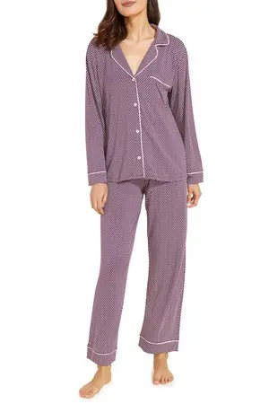Eberjey Gisele Printed Long Pajamas Dark Plum/ivory