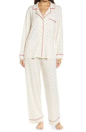Eberjey Gisele Printed Long Pajamas Envelope Heart-bone/ Haute Red