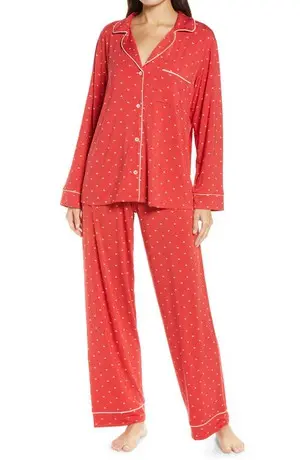 Eberjey Gisele Printed Long Pajamas Envelope Heart-haute Red/ Bone