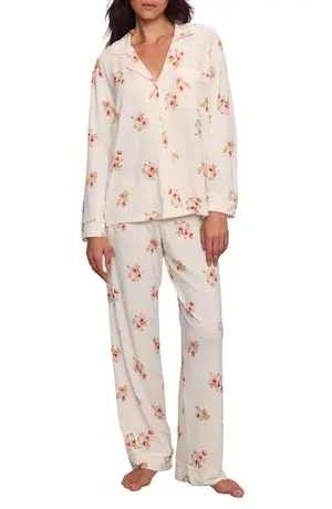 Eberjey Gisele Printed Long Pajamas Floral Bloom/ Vanilla Cream