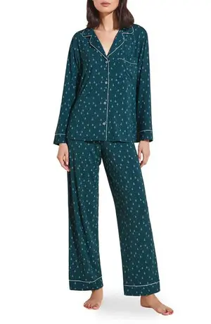 Eberjey Gisele Printed Long Pajamas Forest Foil Evergreen/ Ivory