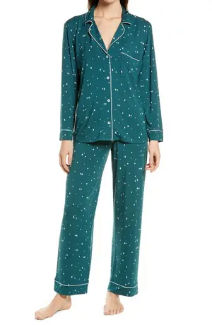 Eberjey Gisele Printed Long Pajamas Forest-evergreen/ Bone