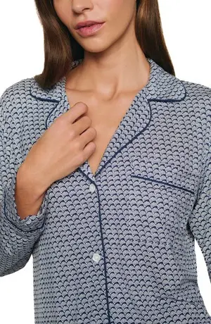 Eberjey Gisele Printed Long Pajamas - Seashell Navy/navy