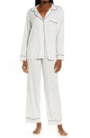 Eberjey Gisele Printed Long Pajamas Summer Batik/ Navy